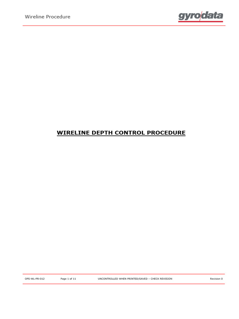 Ops-Wl-Pr-012 Wireline Depth Control Procedure | PDF | Calibration