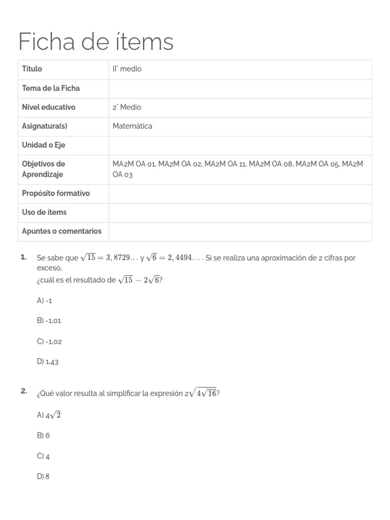 II° medio 65 ítems | PDF | Decibel | Función (Matemáticas)
