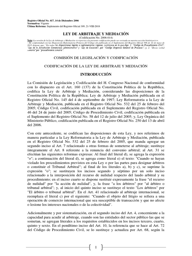 Ley de Arbitraje y Mediación - Laym | PDF | Arbitraje | Mediación