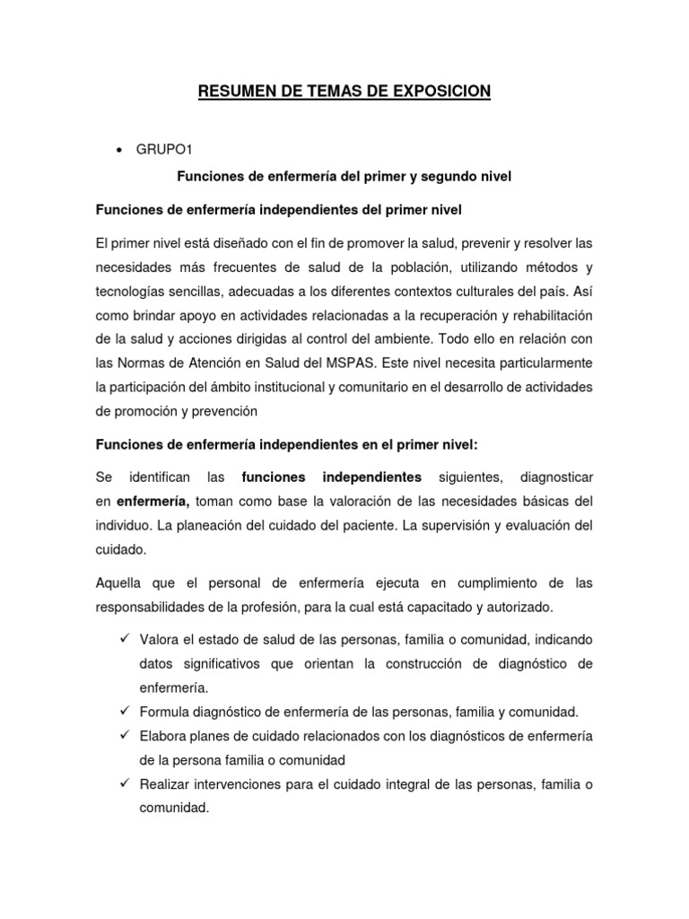 RESUMEN DE TEMAS DE EXPOSICION | PDF | Enfermería | Hospital