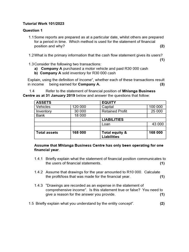 Tutorial Work 101 Pdf Debits And Credits Equity Finance 