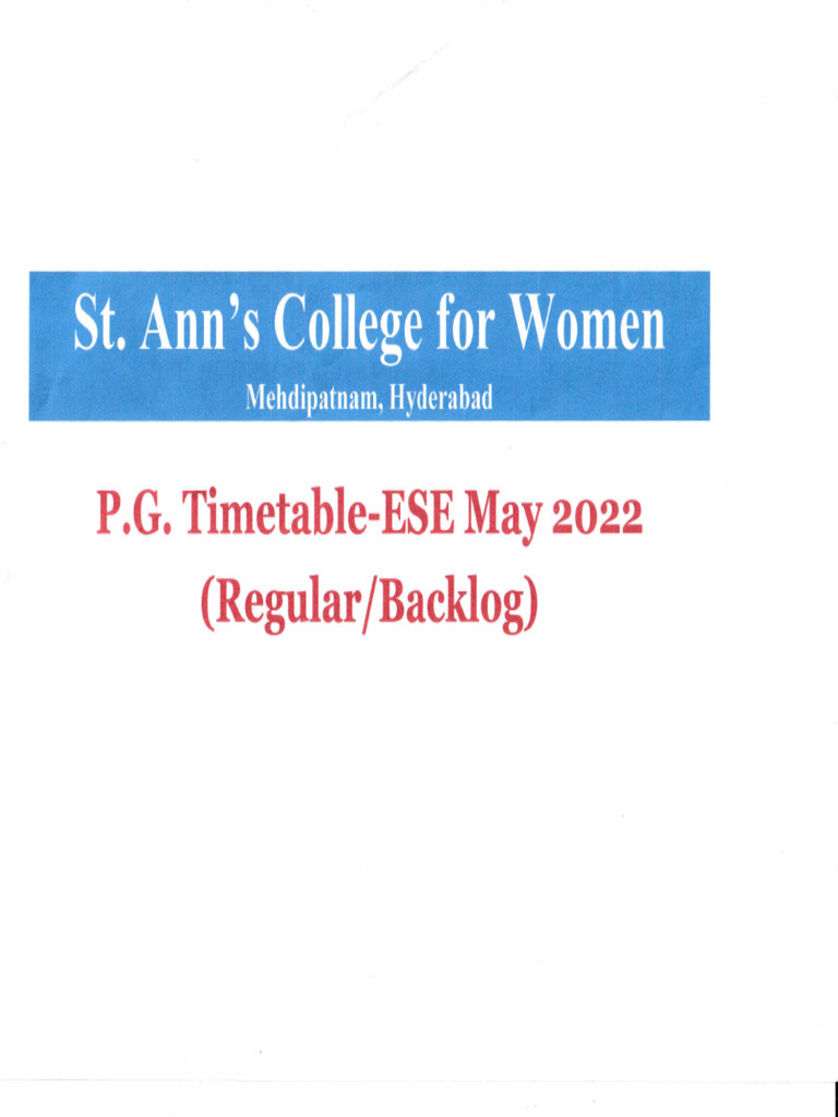 PG ESE Timetable May-2022 | PDF