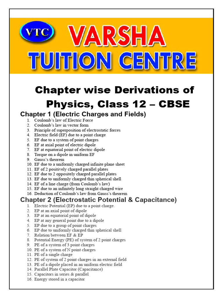 Chapter Wise Derivations of Physics, Class 12dggfybv - CgkBSE ...