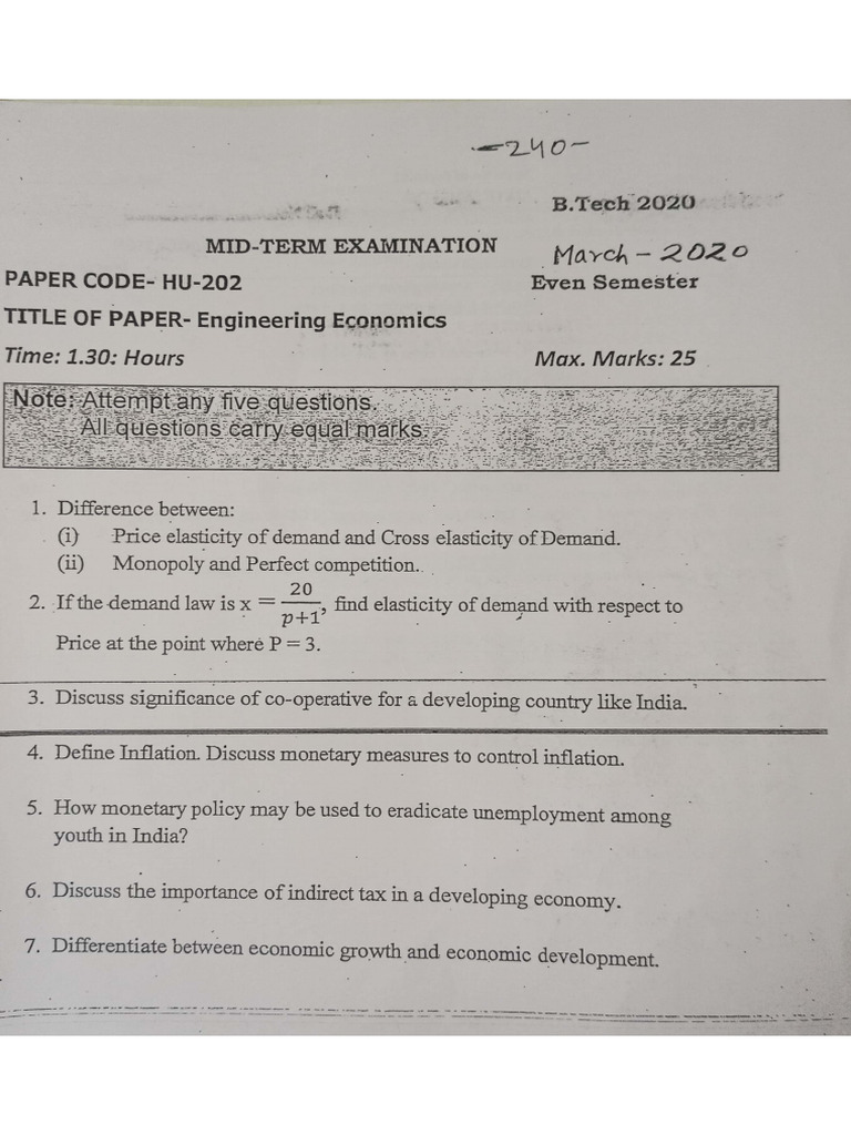 Engineering. Economics. Midsem Paper2019 | PDF