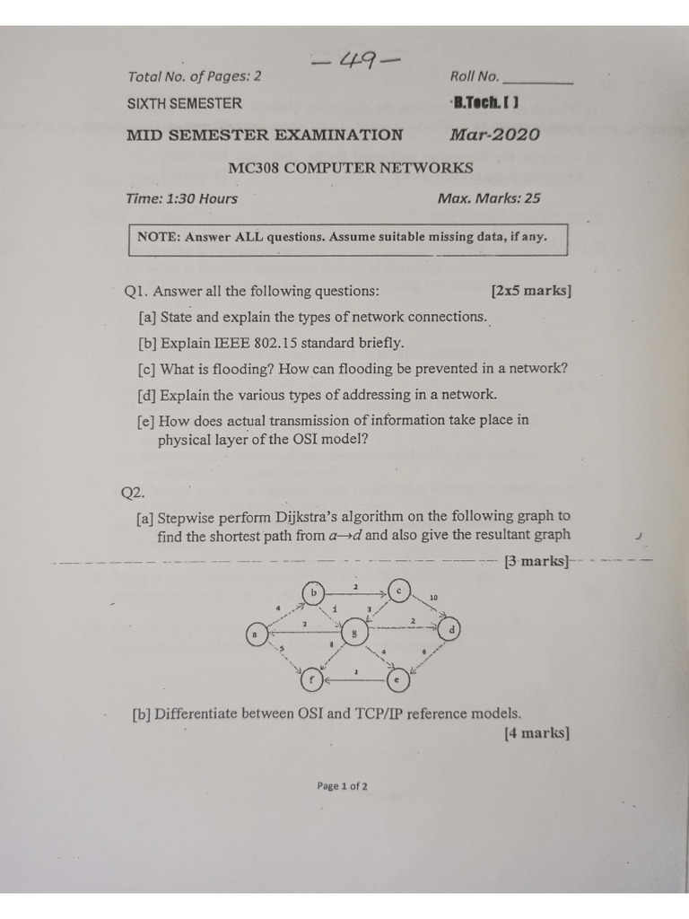 Computer Networks Midsem Paper2019 | PDF