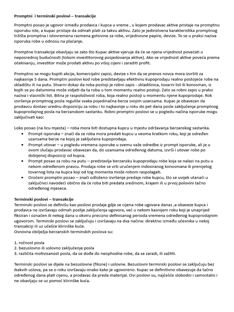 Promptni I Terminski Poslovi | PDF