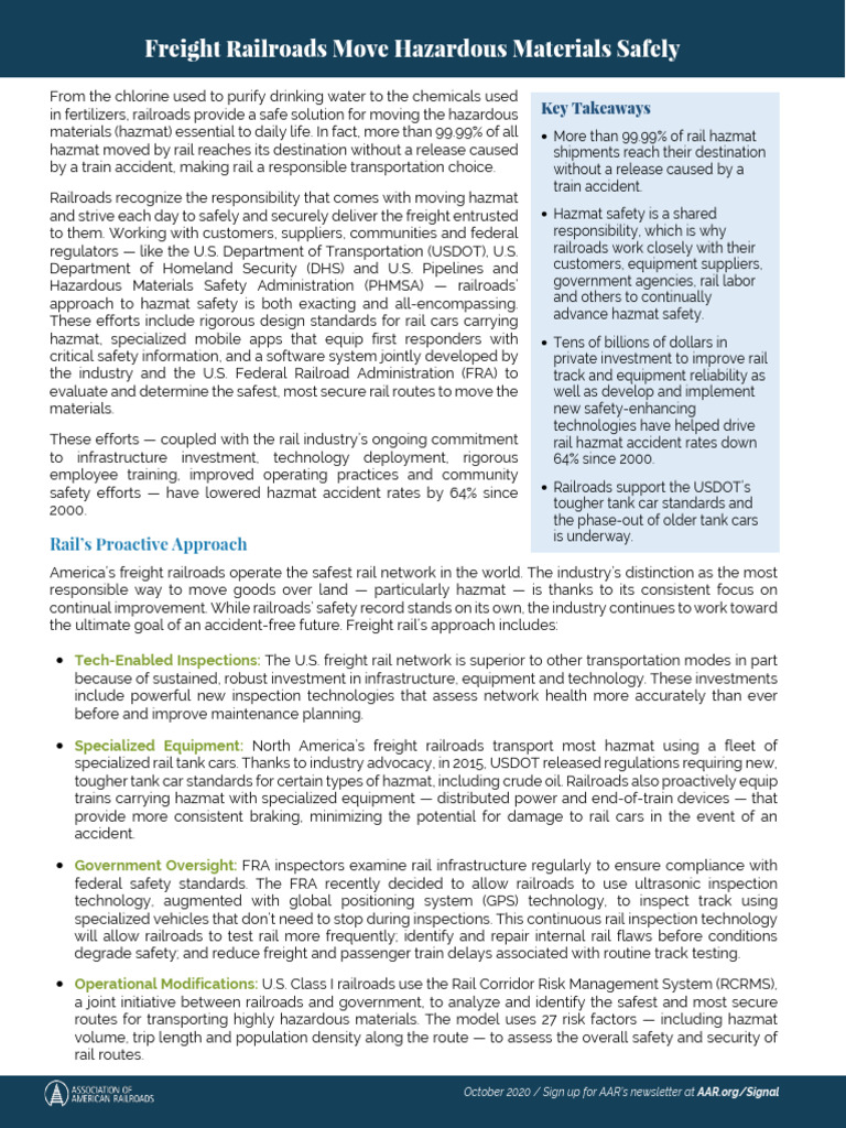 AAR Hazmat Fact Sheet | PDF | Rail Transport | Dangerous Goods
