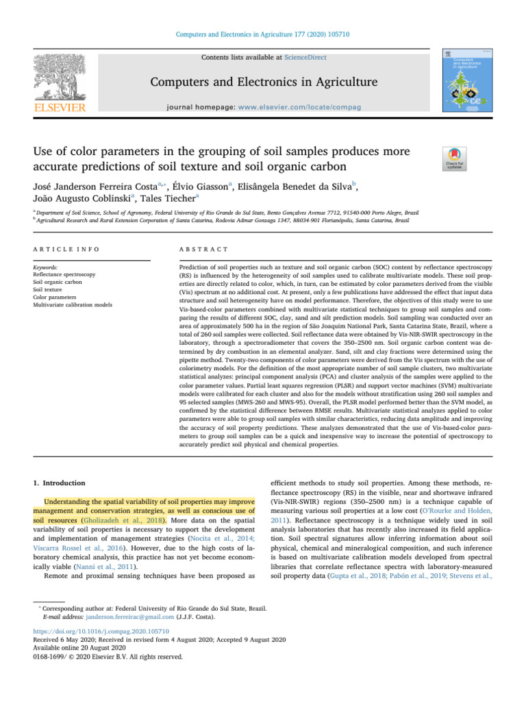 Use of Color Parameters in The Grouping of Soil Samples Produces More | PDF | Principal ...