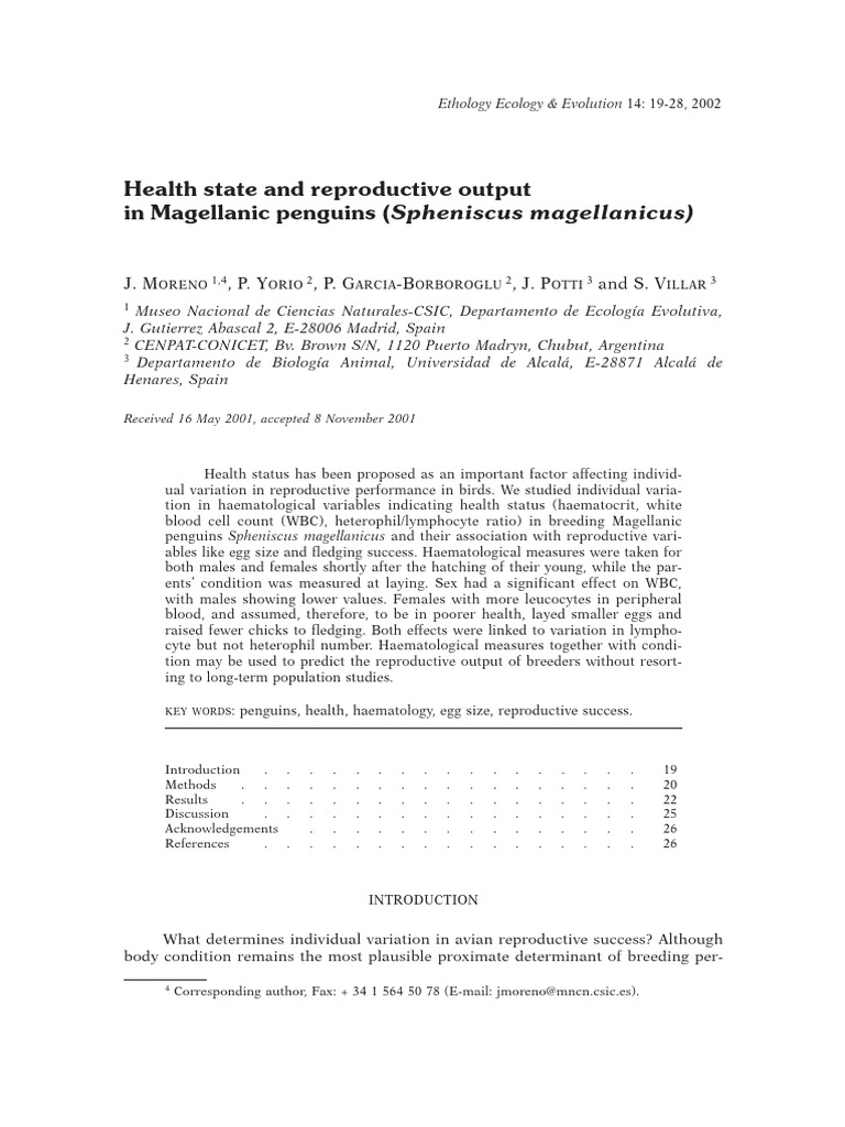 Ethol Ecol Evol Healthstateandreproductiveoutput Magellanicpenguins ...