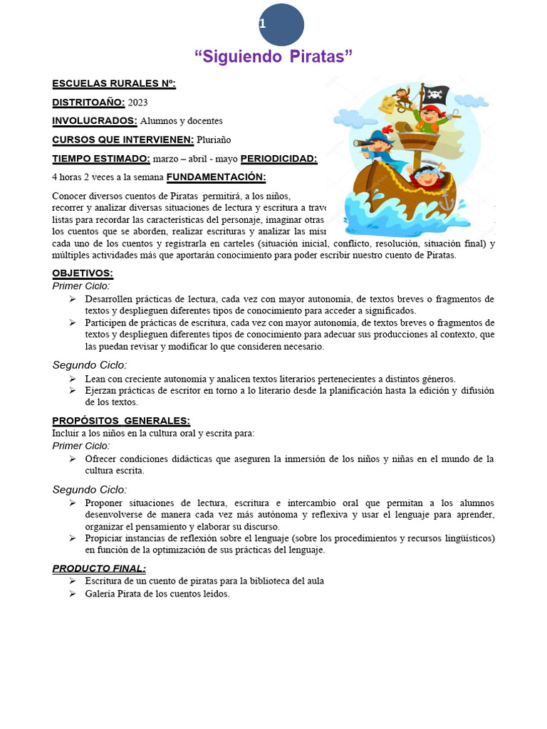 Secuencia Didáctica: Cuentos de Piratas | PDF | Cuentos | Escritores