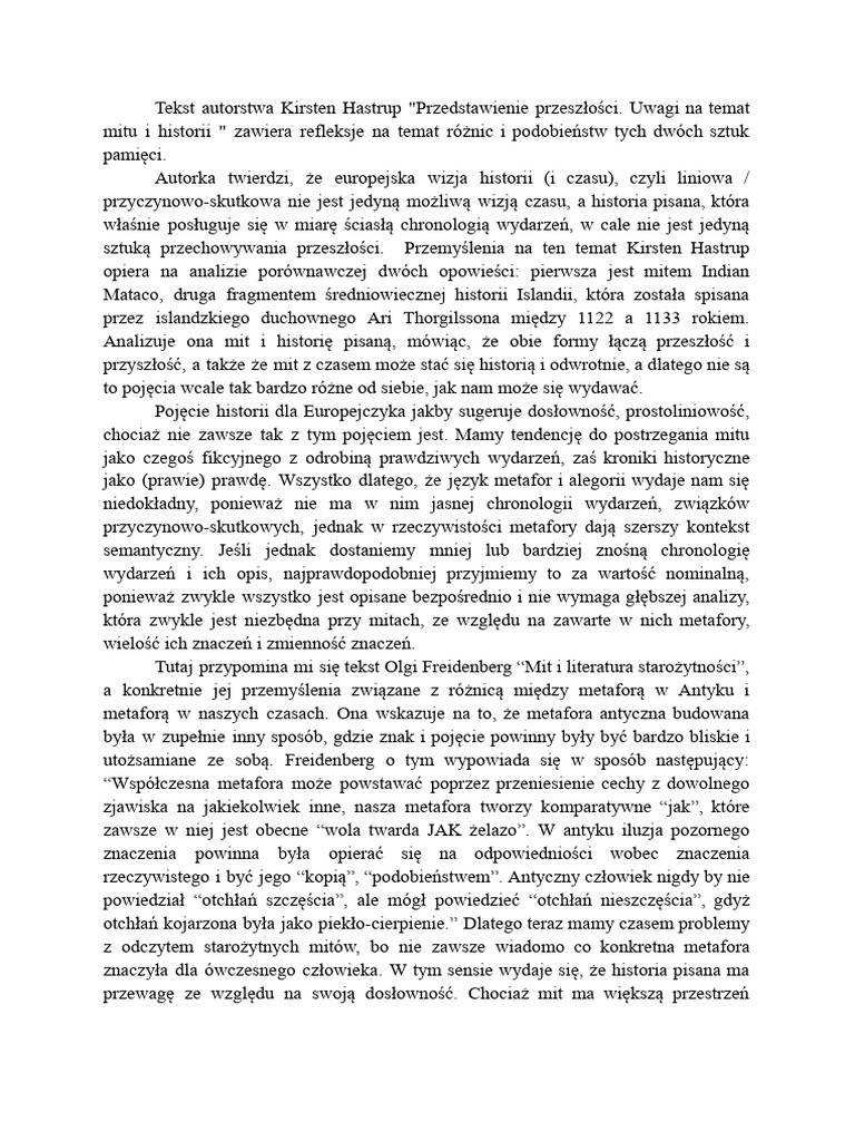 Esej - Kirsten Hastrup Mit I Historia | PDF