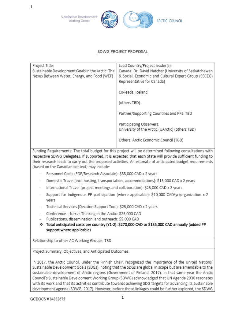 SDWG 2020 10 SDGs in The Arctic Project Proposal 10 22 | PDF ...