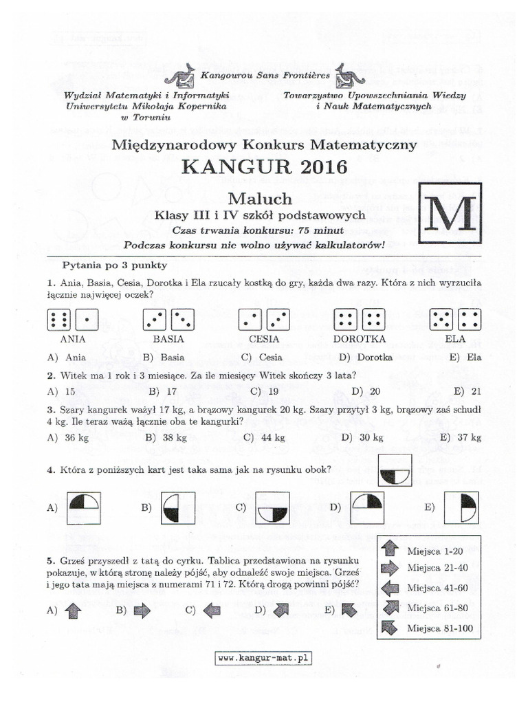 Kangur 2016 Maluch | PDF