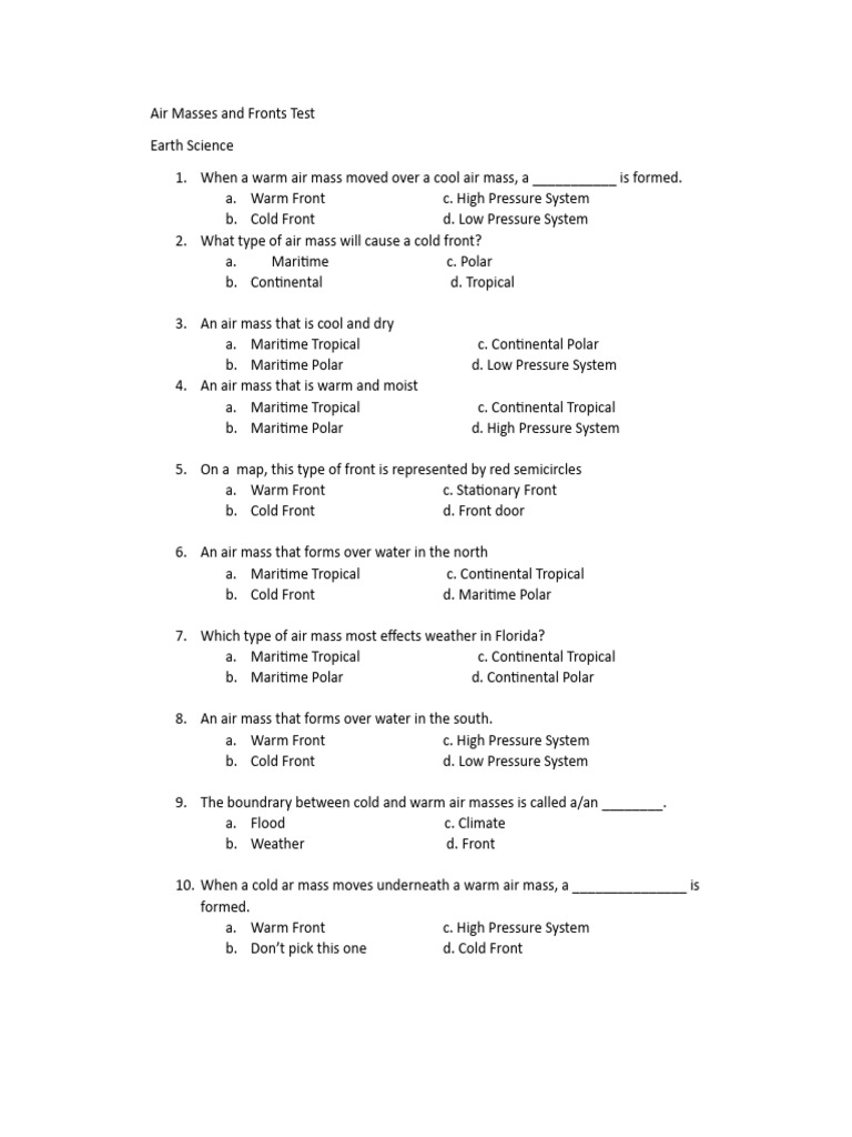 Weather Test | PDF | Nature | Branches Of Meteorology