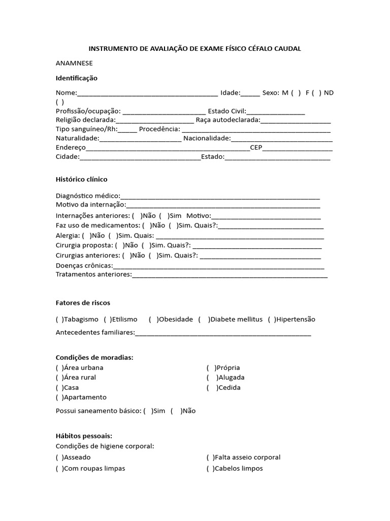 Instrumento de Avaliação de Exame Físico Céfalo Caudal | PDF ...