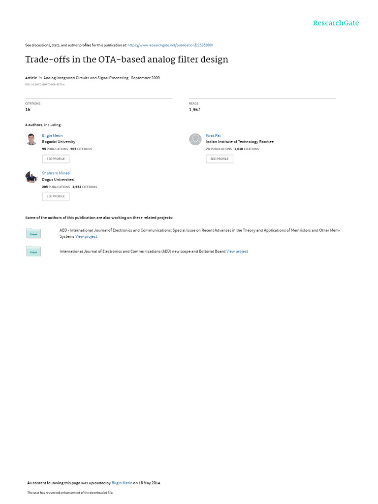 4a Trade Off OTA Based Alog | PDF | Electronic Filter | Electronic Circuits