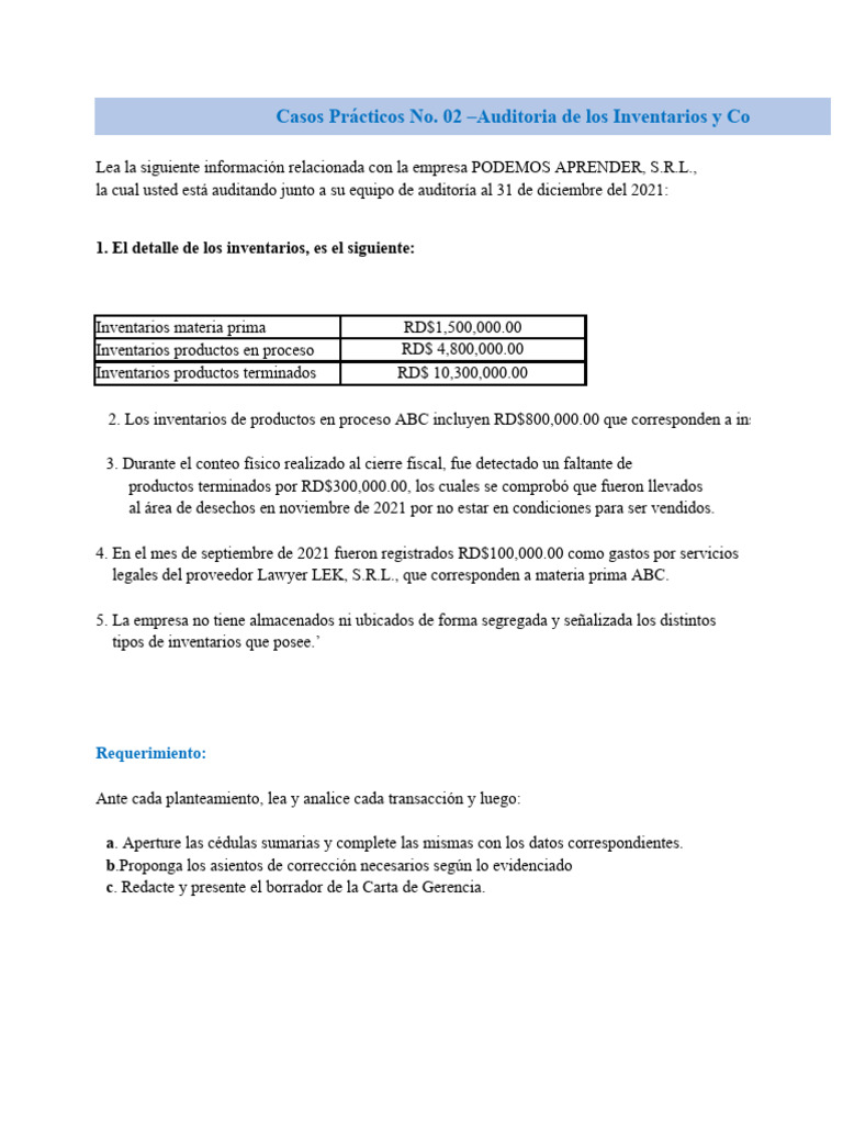 AUDITORIA 2-Caso-Practico-2 | PDF | Servicios financieros | Contabilidad