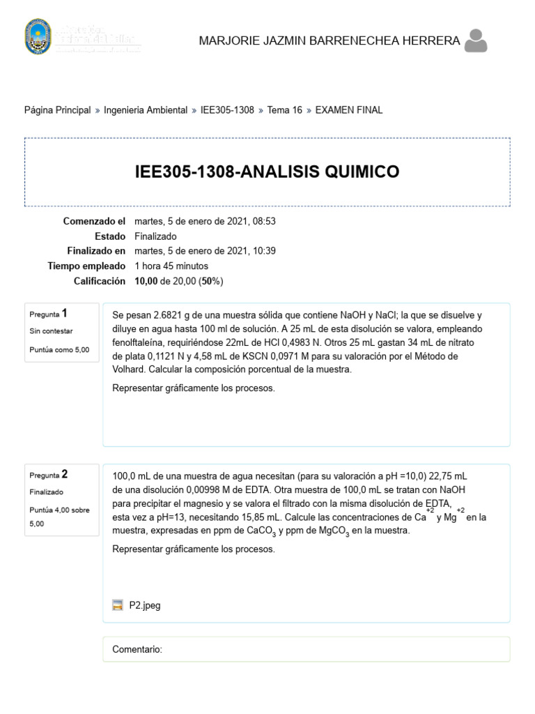 Examen Final de Análisis Químico | PDF | Ciencias fisicas | Compuestos químicos