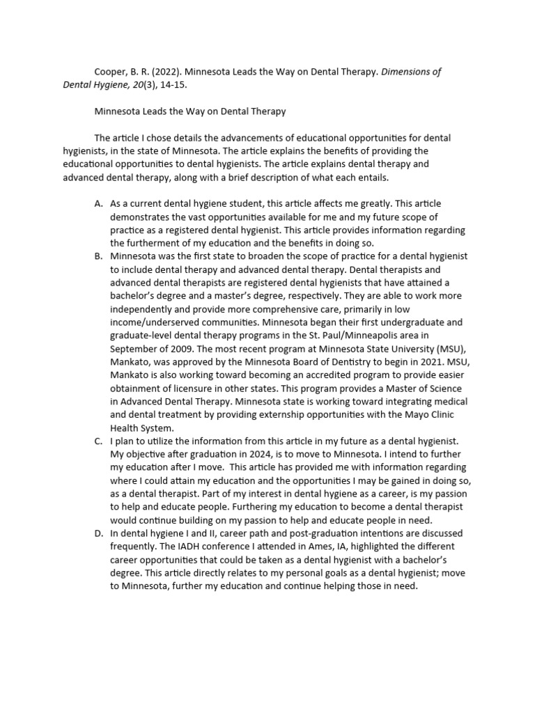 Log of Lit | PDF | Dental Hygienist | Dentistry