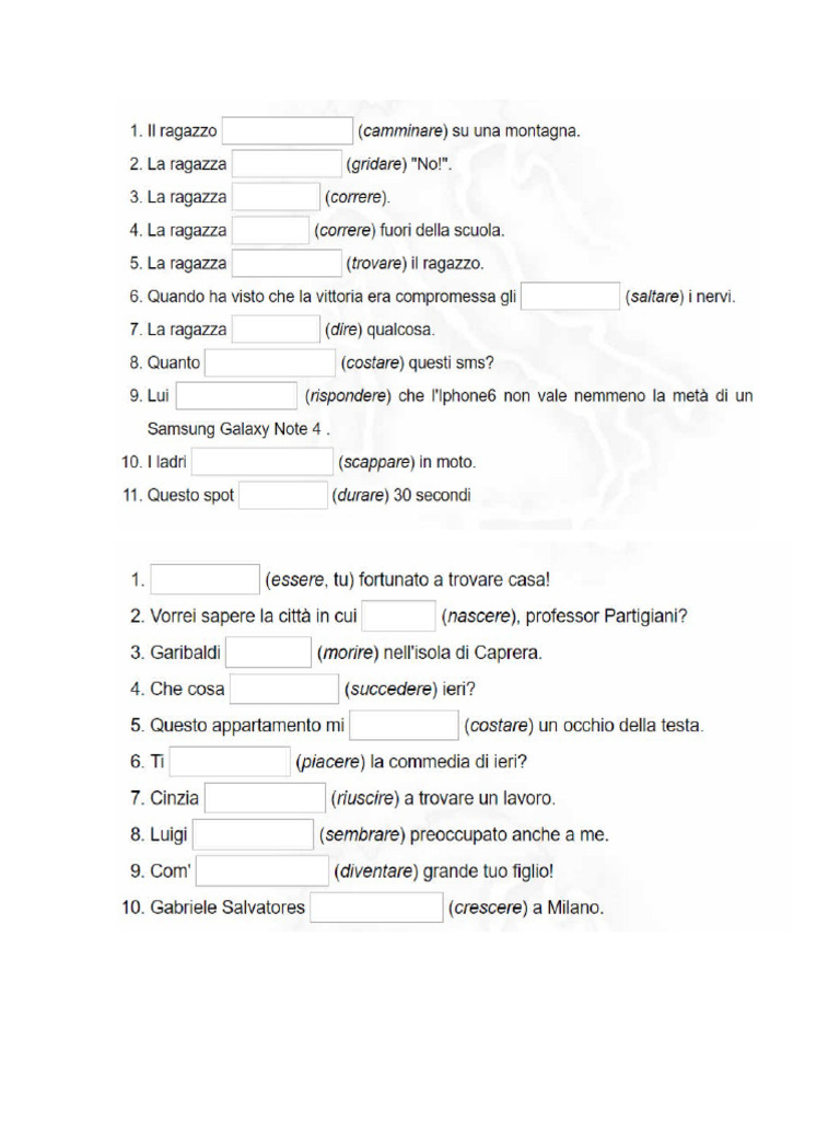 Ejercicios Repaso Passato Prossimo | PDF