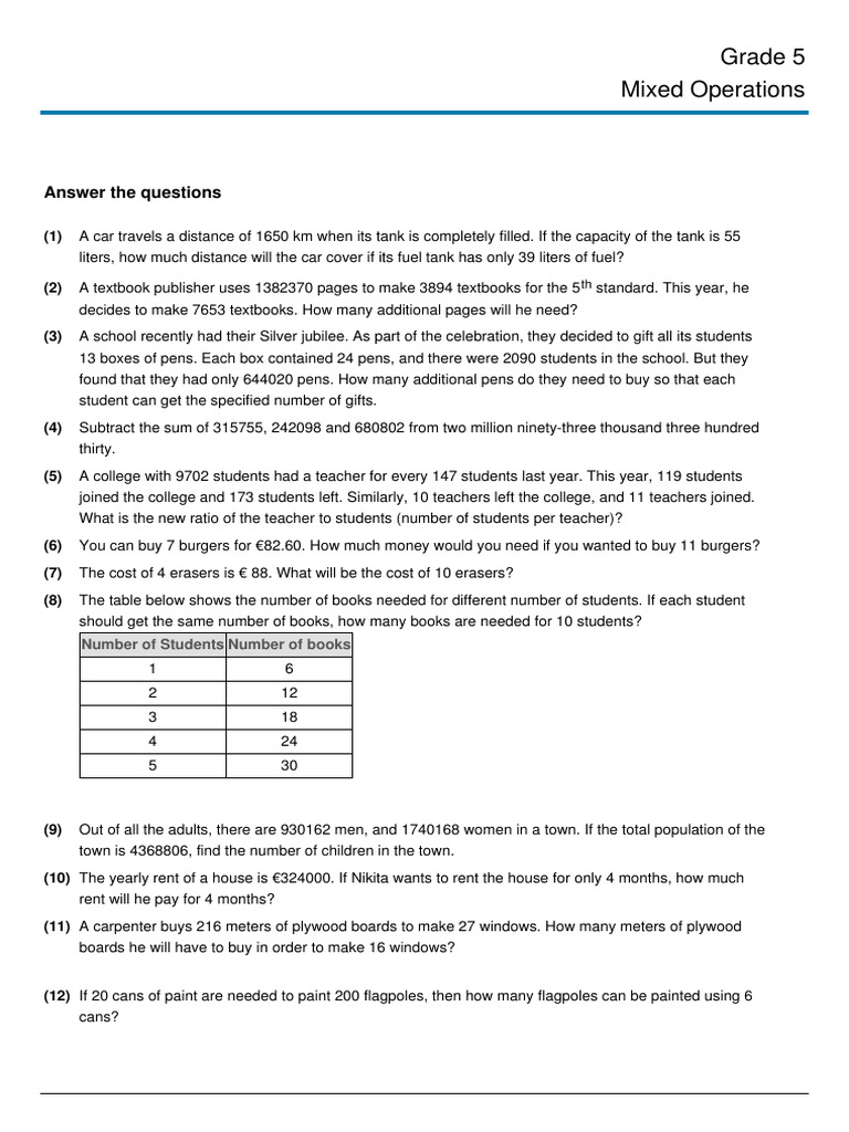 Grade 5 Mixed Operations | PDF | Art