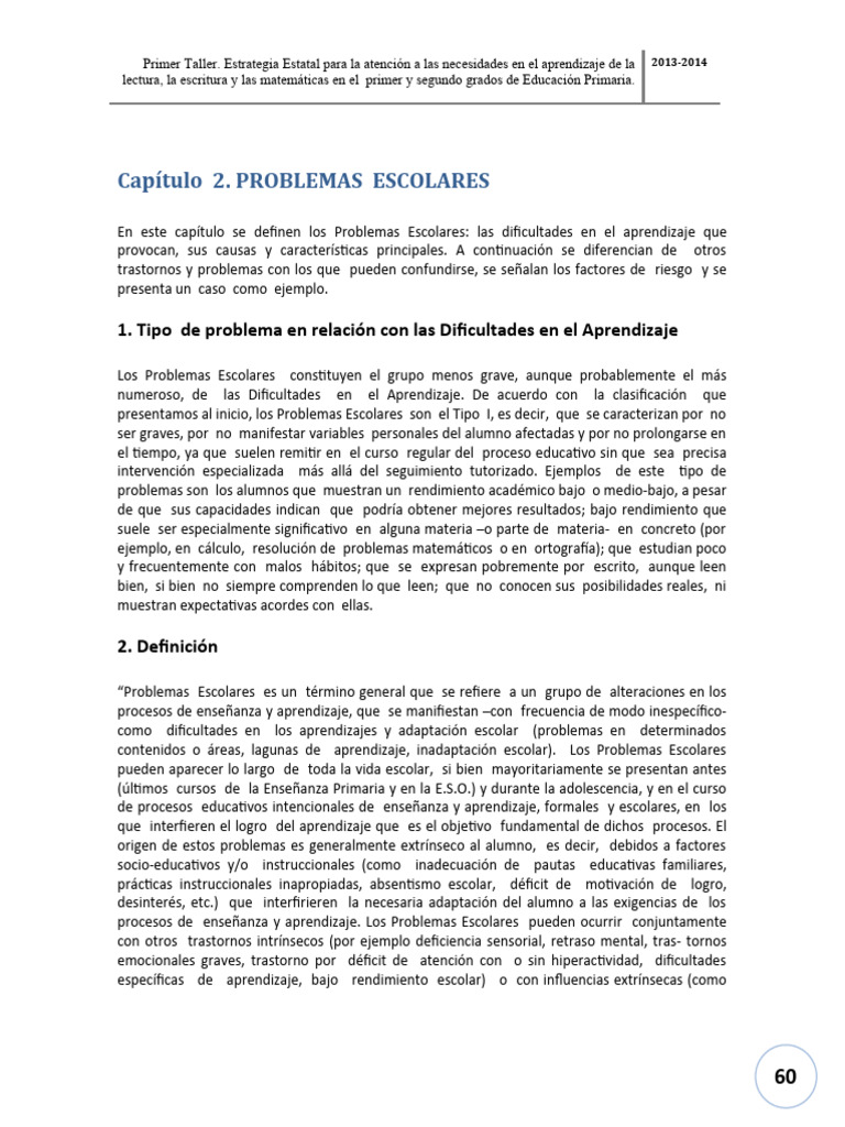 Capítulo 2. Problemas Escolares | PDF | Aprendizaje | Desorden hiperactivo y deficit de atencion