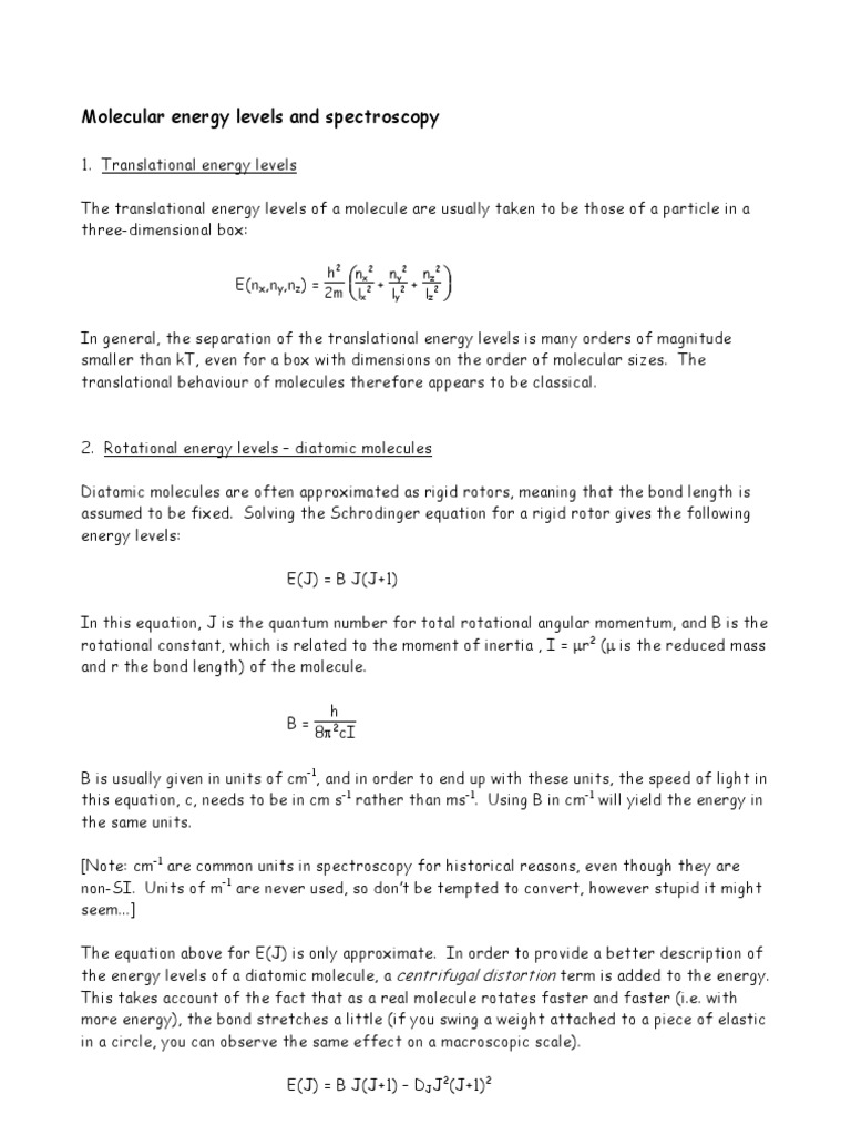 Molecular Energy Levels Notes | PDF | Energy Level | Rotation Around A ...