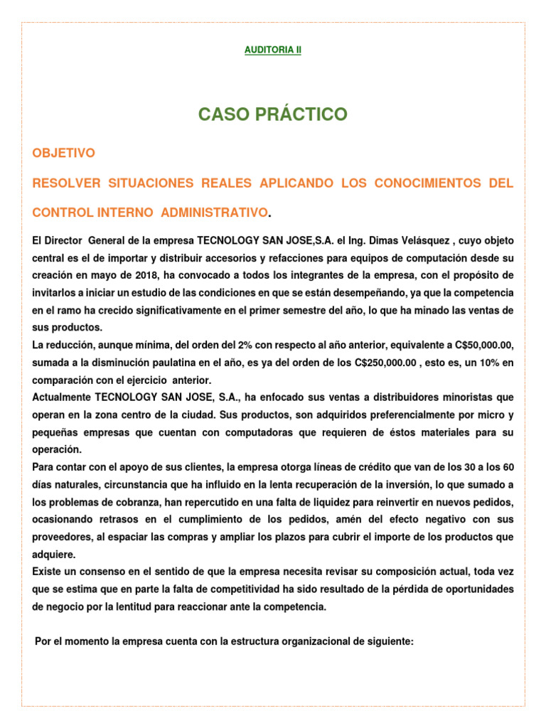 Actividad en Clase - Caso Practico Aplicando Control Interno Administrativo | PDF | Business ...