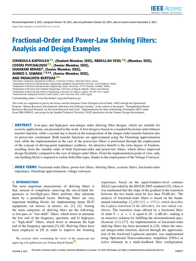 Fractional Order And Power Law Shelving Filters Analysis And Design