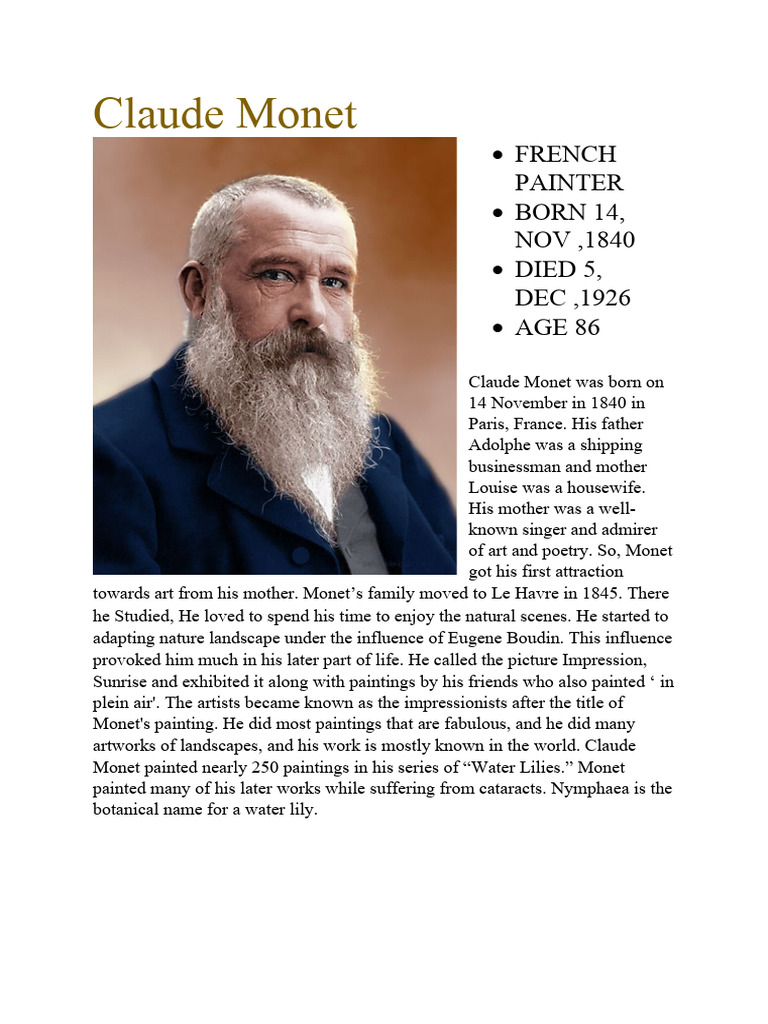 Monet Presentation | PDF | Claude Monet | Works Of Art