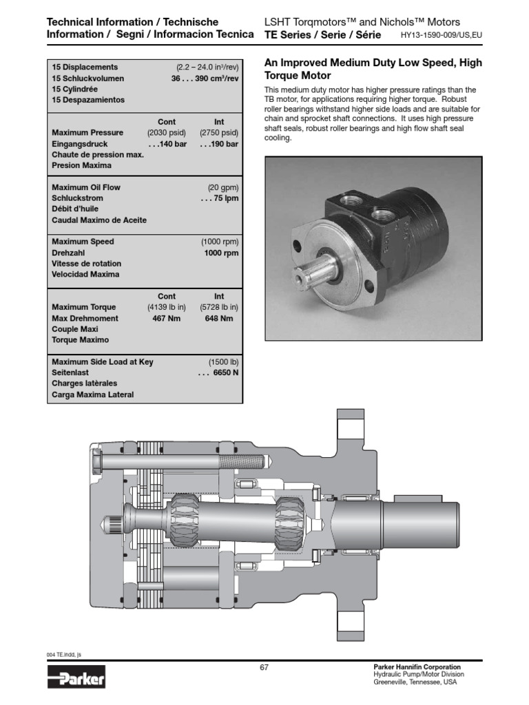 Parker Motor hidráulico - TE Series | PDF | Viscosity | Motion (Physics)