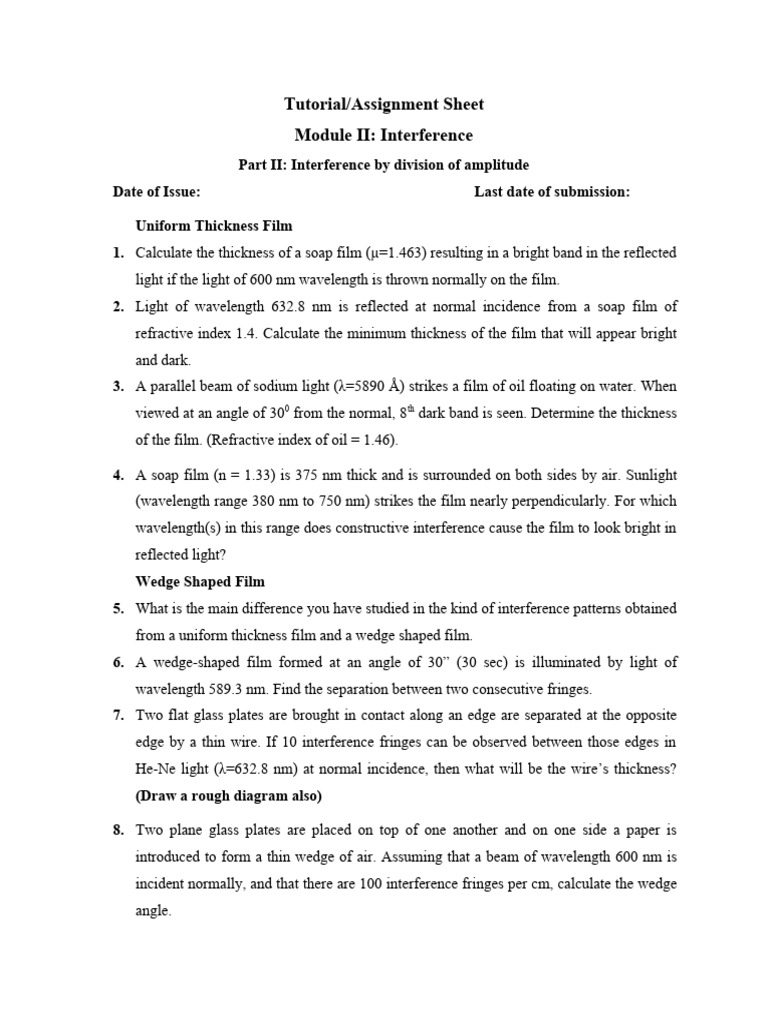 Interference Tutorial Pdf Interferometry Light