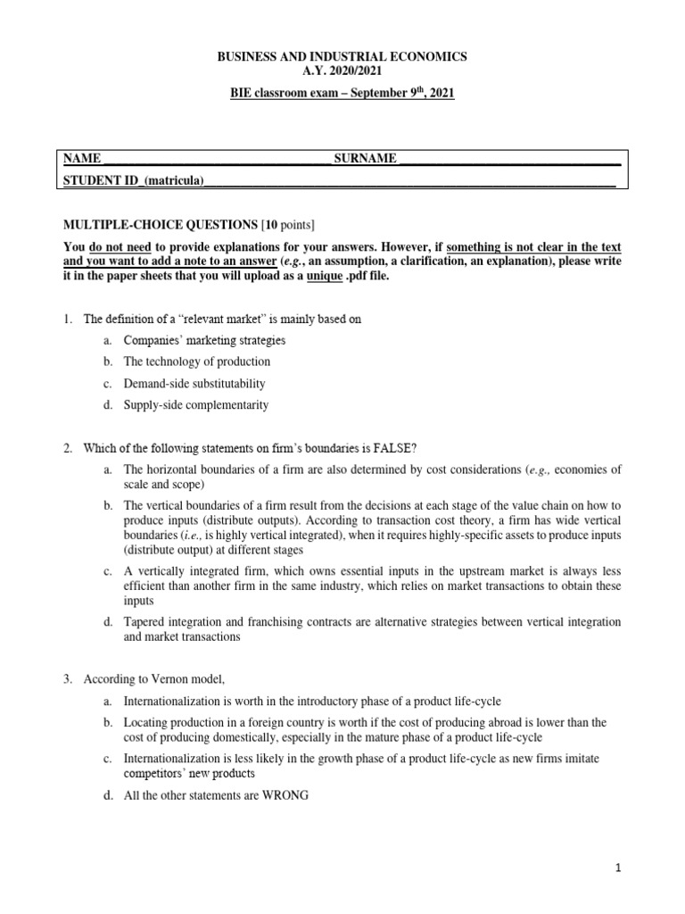 Exam Sept 9th 2021 Text | PDF | Innovation | Internationalization