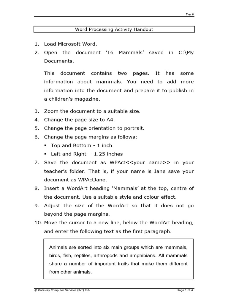 Word Processing Activity Handouts 1 | PDF | Page Layout | Microsoft Word