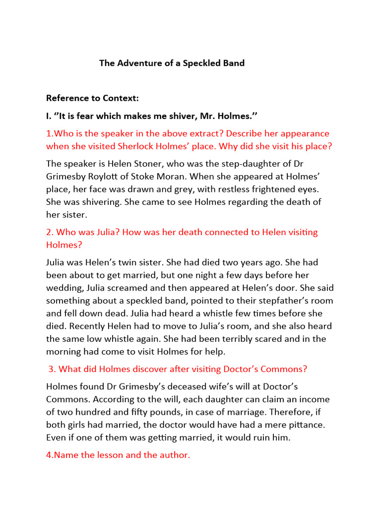 The Adventure of A Speckled Bandnnnn | PDF | The Adventure Of The ...