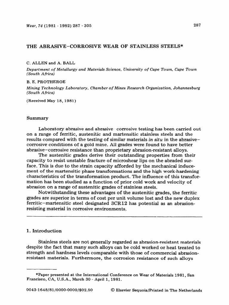 Abrasive Corrosive Wear of Stainless Steels | PDF | Stainless Steel | Steel