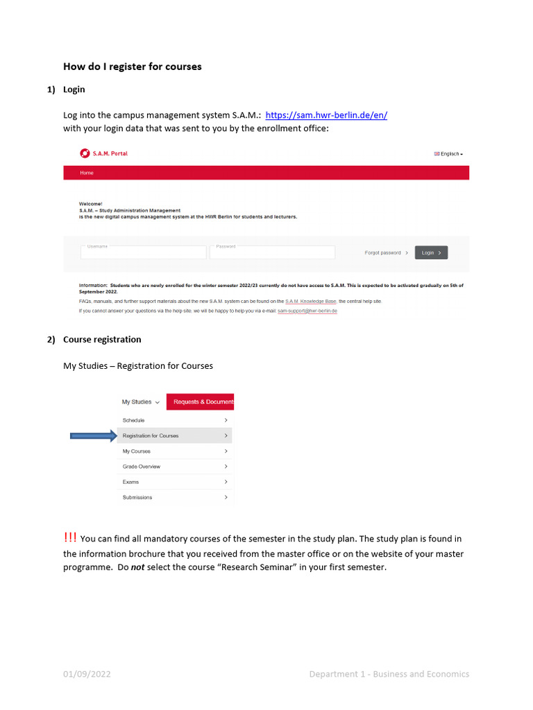 How to register for courses - SAM platform | PDF