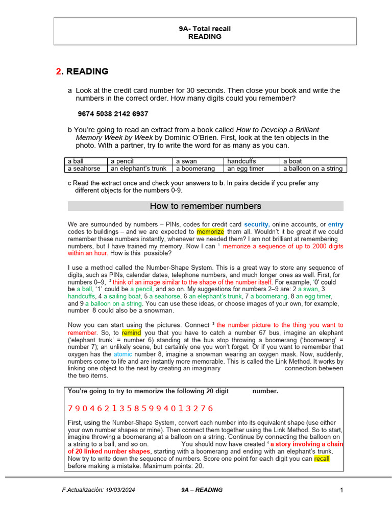 9a - Reading | PDF | Personal Identification Number | Cognitive Science