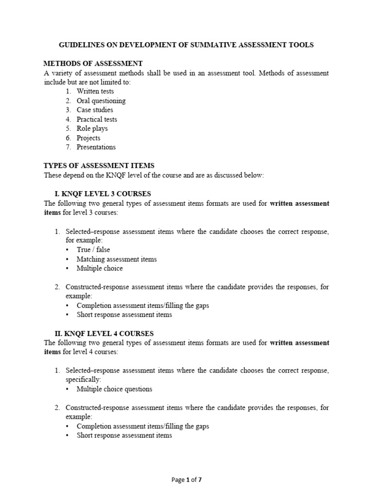 Guidelines On Development of Summative Assessment Tools | Download Free ...