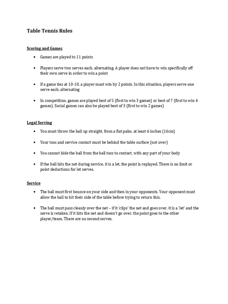 Table Tennis Rules | PDF | Sports & Recreation