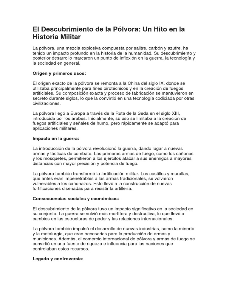 El Descubrimiento de La Pólvora | PDF | Pólvora | Militar