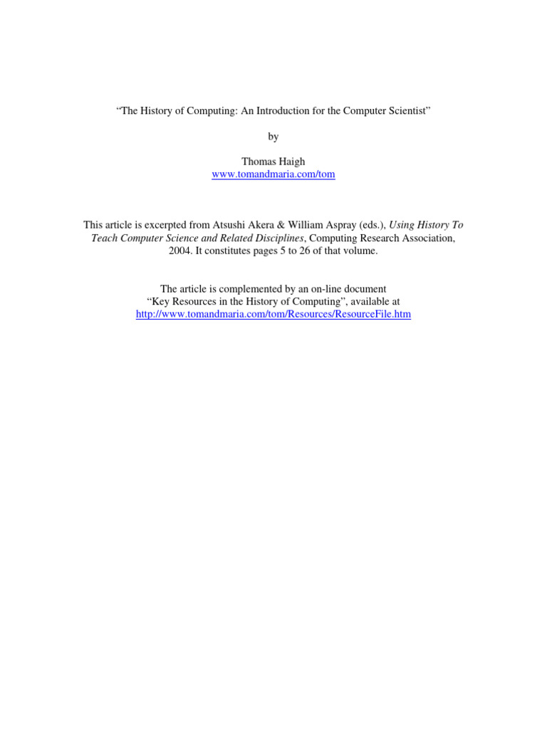 History of Computing Intro | Download Free PDF | Science | Historian History of Computing Intro | Download Free PDF | Science | Historian