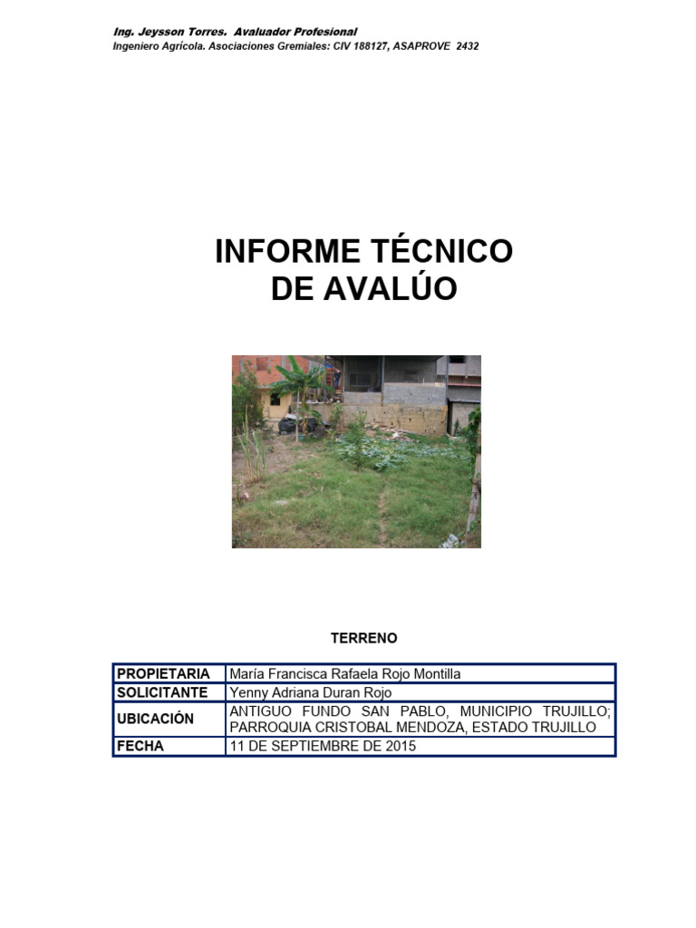 Informe Avaluo | PDF | Valoración (Finanzas) | Bienes raíces