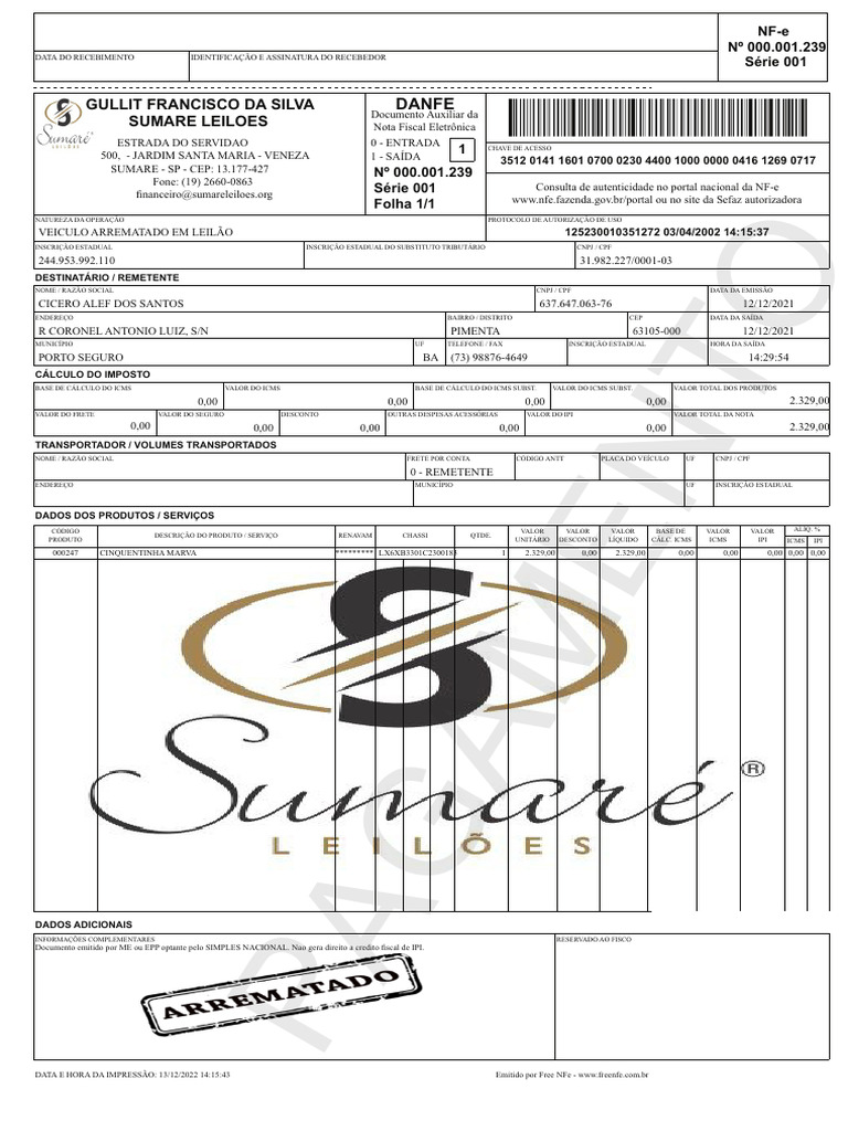 Nota Fiscal Cinquentinha Marva | PDF | Recibo | Documentos empresariais