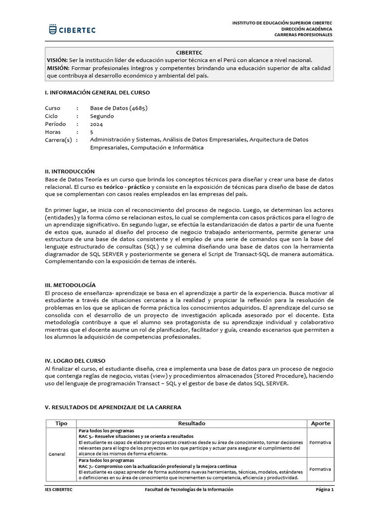 Silabo BD II | PDF | SQL | Bases de datos