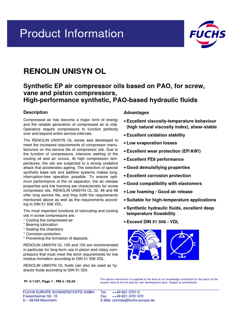 RENOLIN UNISYN OL PI41107e | PDF | Lubricant | Industrial Processes