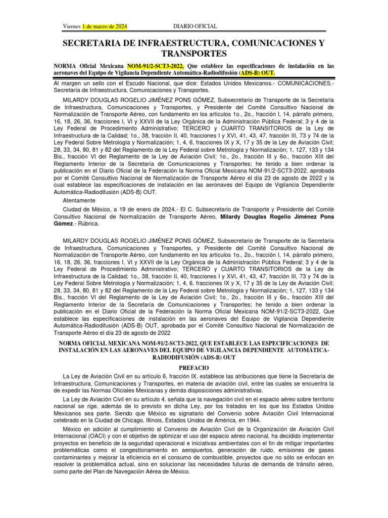 Especificaciones NOM-91/2-SCT3-2022 ADS-B OUT | PDF | Control de ...