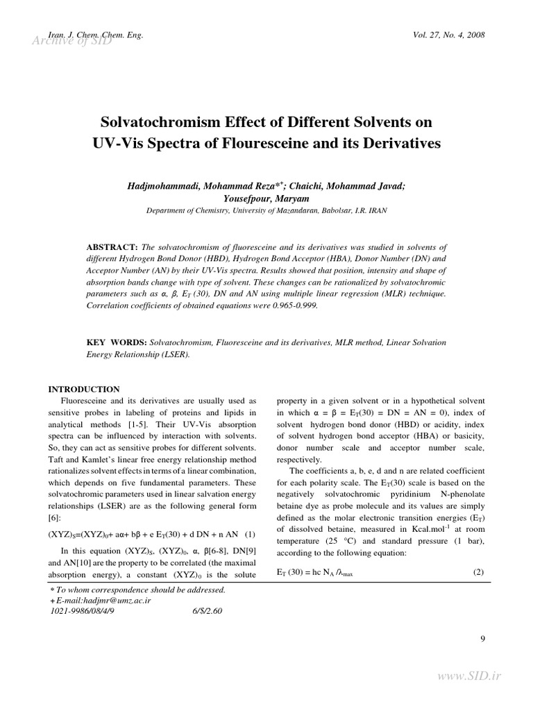Solvatochromism Effect of Different Solvents On UV-Vis Spectra of ...
