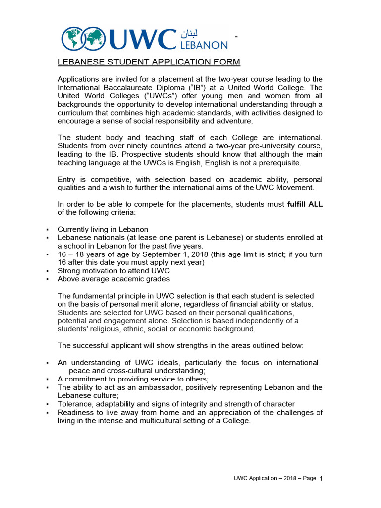 Lebanese Student Application Form | PDF | Career & Growth