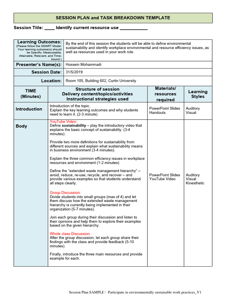 Session - Lesson - Plan Sample | Download Free PDF | Sustainability ...